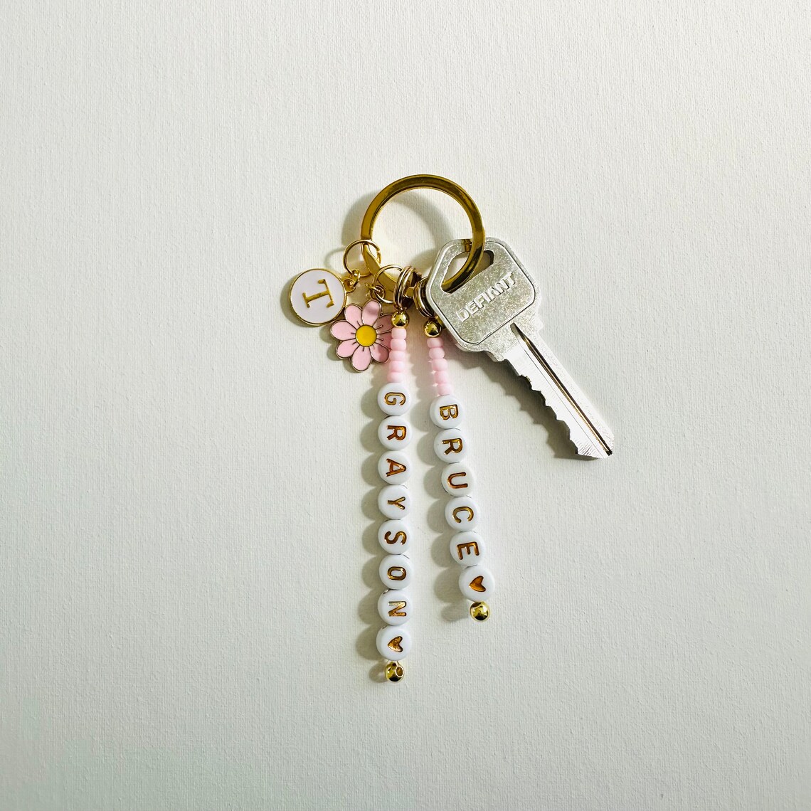 Personalized Beaded Keychain Gold, Custom Name Keyring, Beaded Name Tag ...