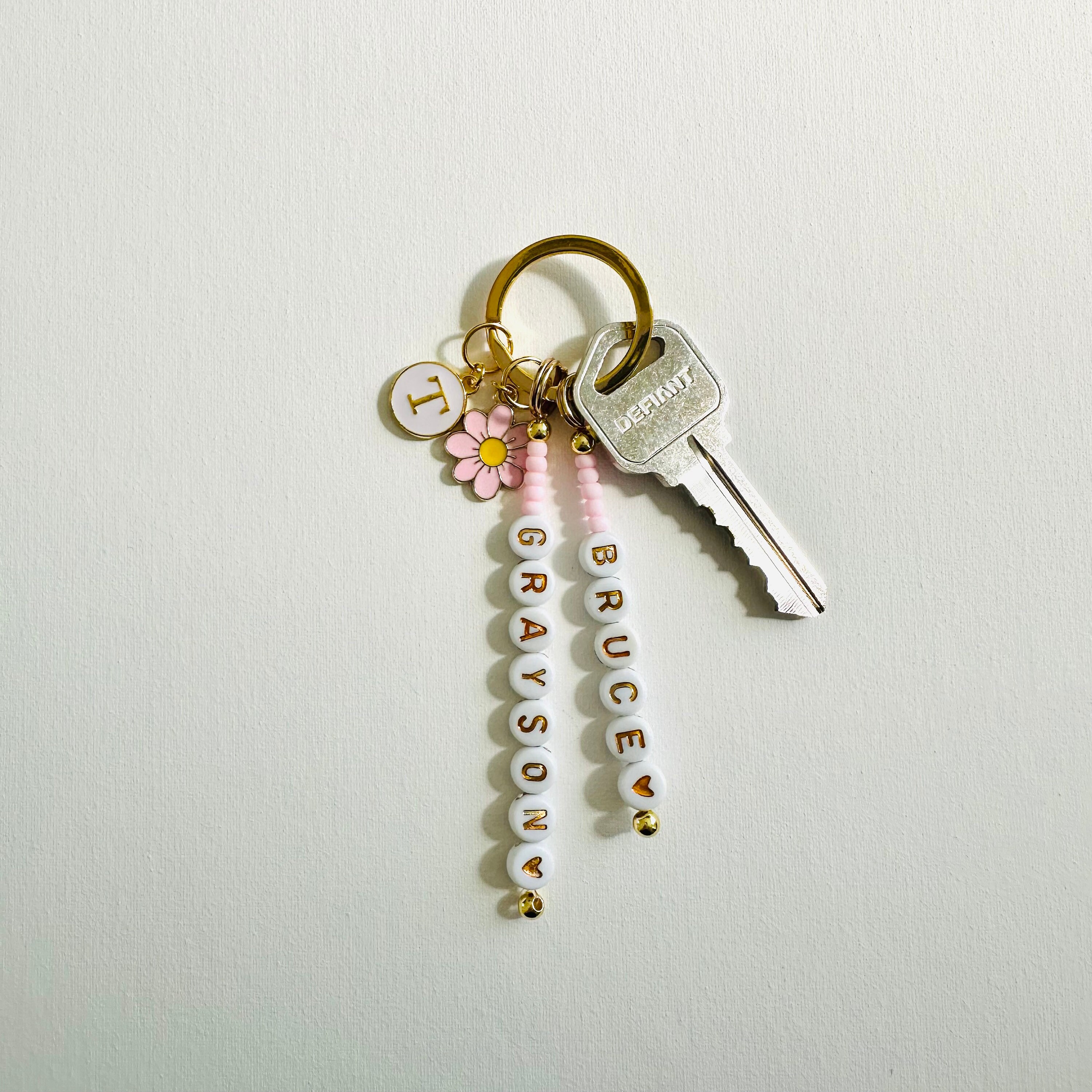 Personalized Beaded Keychain Gold, Custom Name Keyring, Beaded Name Tag ...