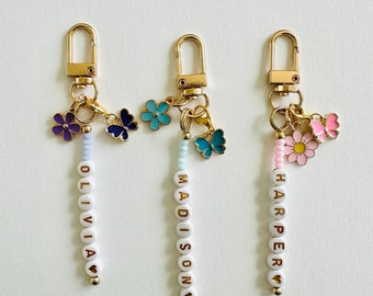 Personalized Beaded Keychain Gold, Custom Name Keyring, Beaded Name Tag ...