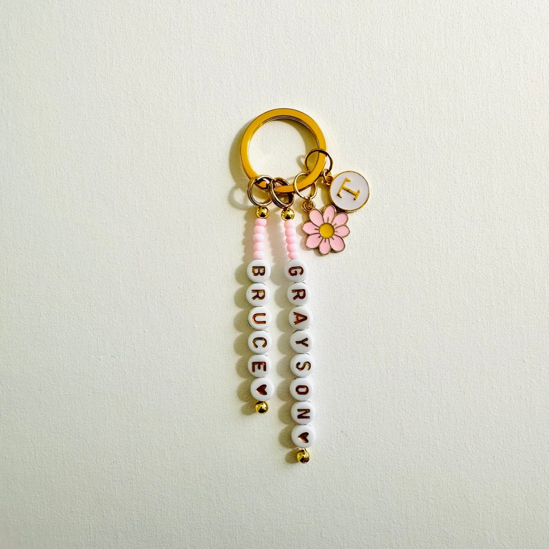 Personalized Beaded Keychain Gold, Custom Name Keyring, Beaded Name Tag ...