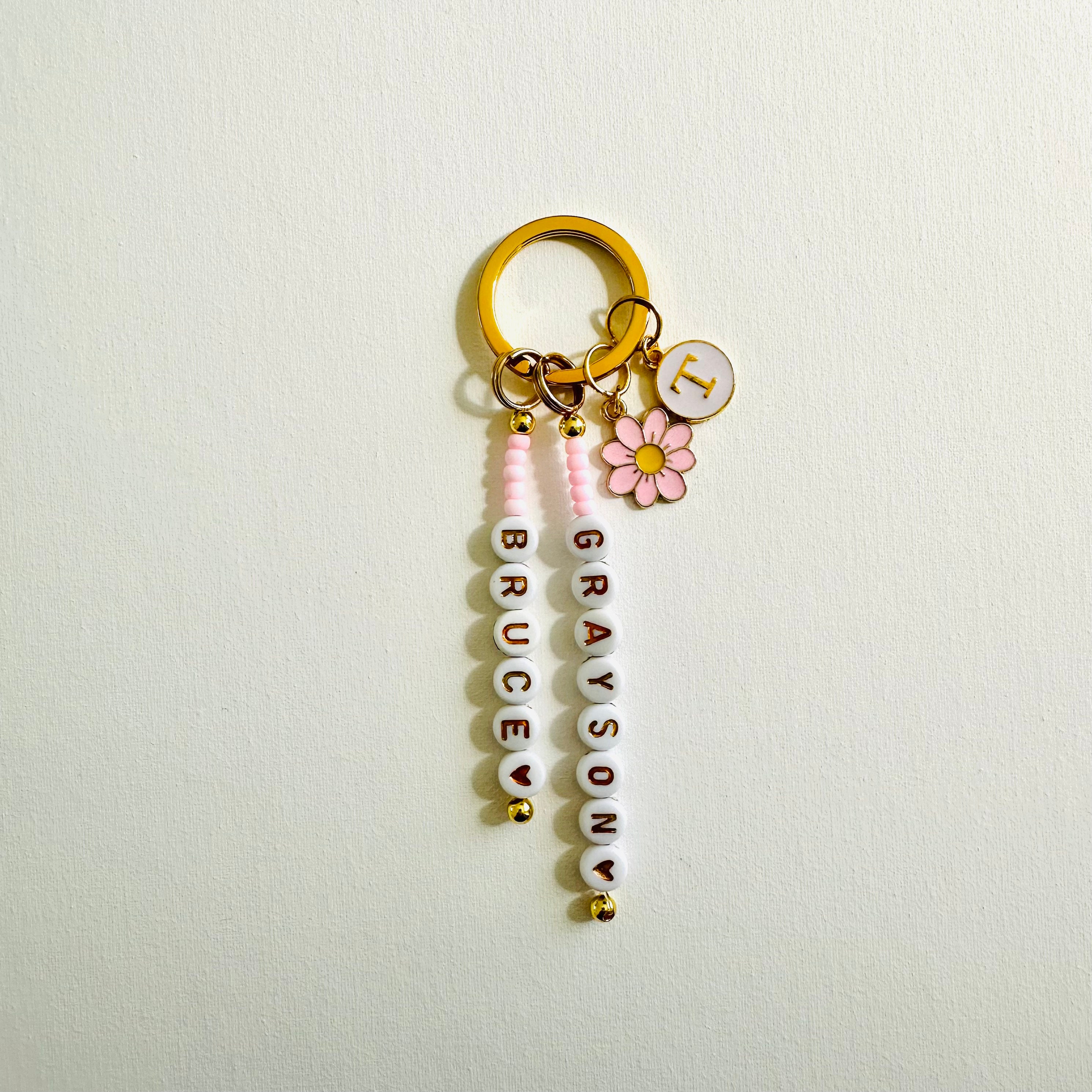 Personalized Beaded Keychain Gold, Custom Name Keyring, Beaded Name Tag ...