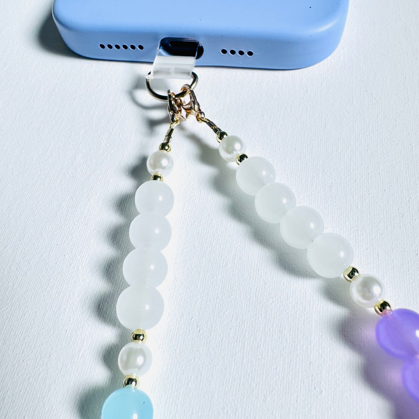 Pastel Beaded Phone Charm With Lanyard Pad - 12.5 Inch Phone Strap ...