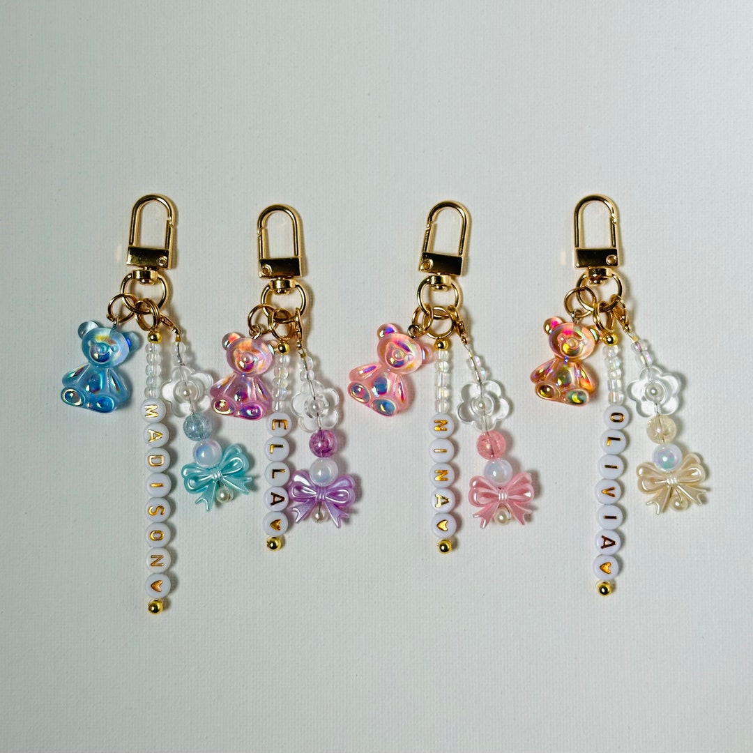 Personalized Beaded Keychain, Custom Name Keyring, Beaded Name Tag ...