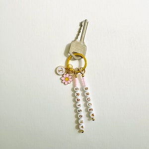Personalized Beaded Keychain Gold, Custom Name Keyring, Beaded Name Tag ...