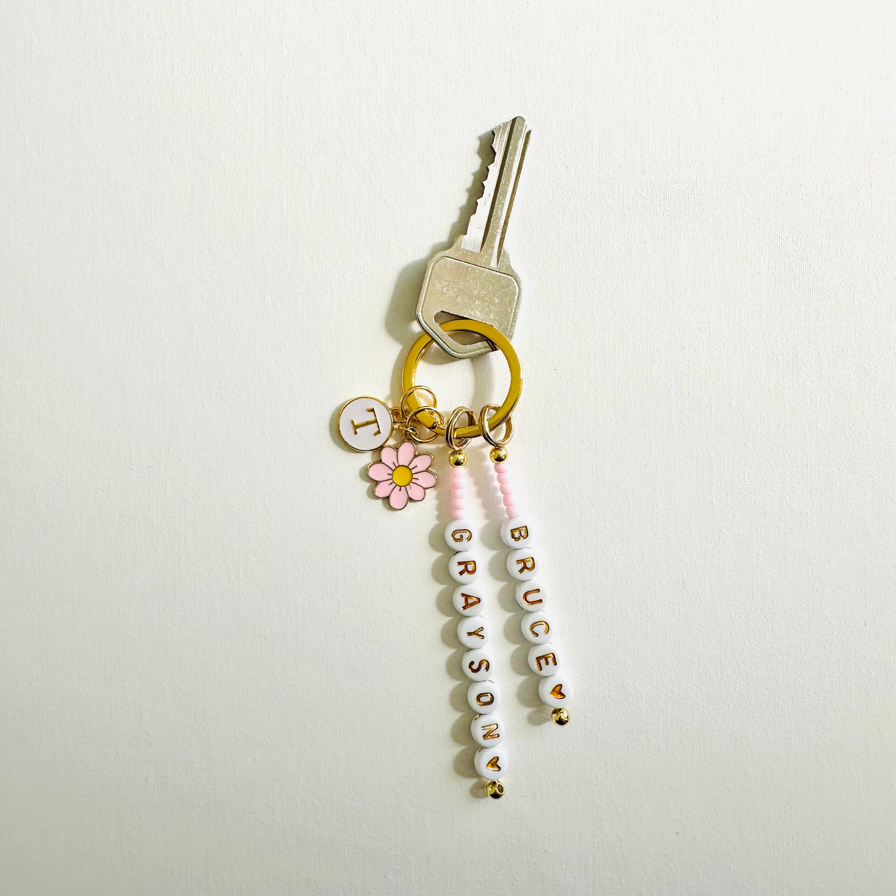 Personalized Beaded Keychain Gold, Custom Name Keyring, Beaded Name Tag ...