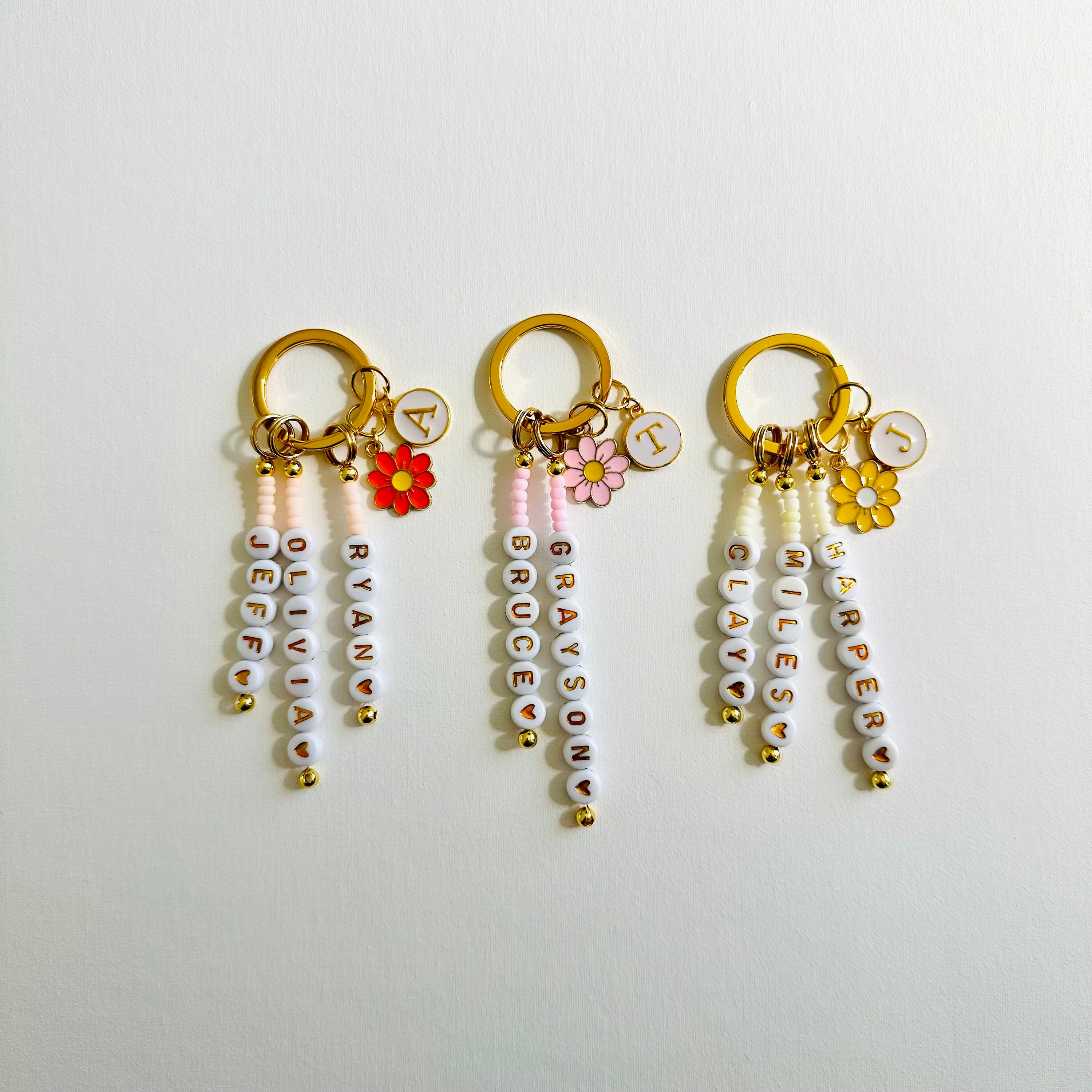 Personalized Beaded Keychain Gold, Custom Name Keyring, Beaded Name Tag ...