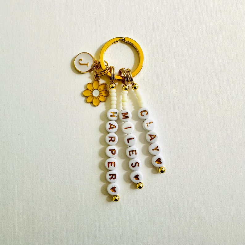 Personalized Beaded Keychain Gold, Custom Name Keyring, Beaded Name Tag ...