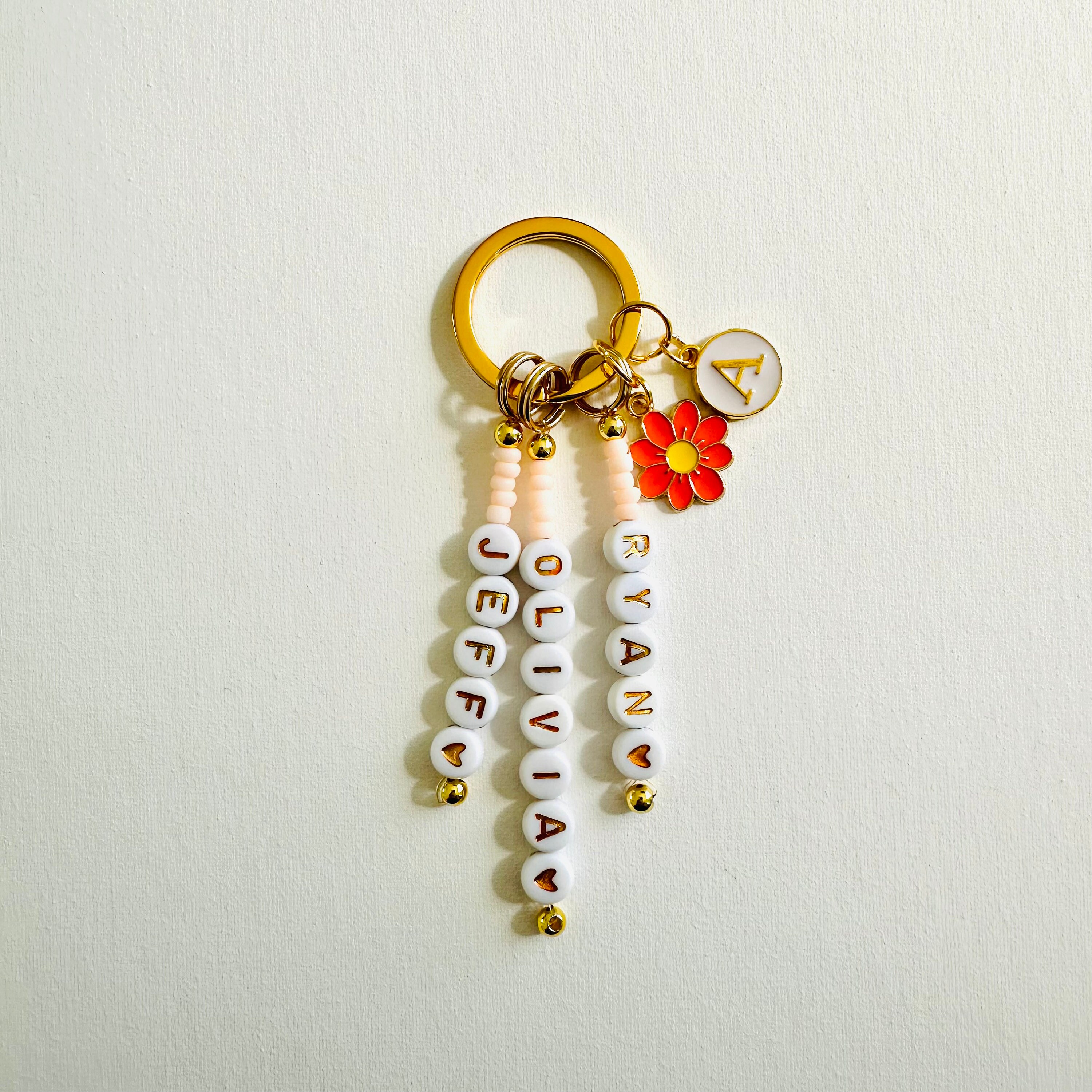 Personalized Beaded Keychain Gold, Custom Name Keyring, Beaded Name Tag ...