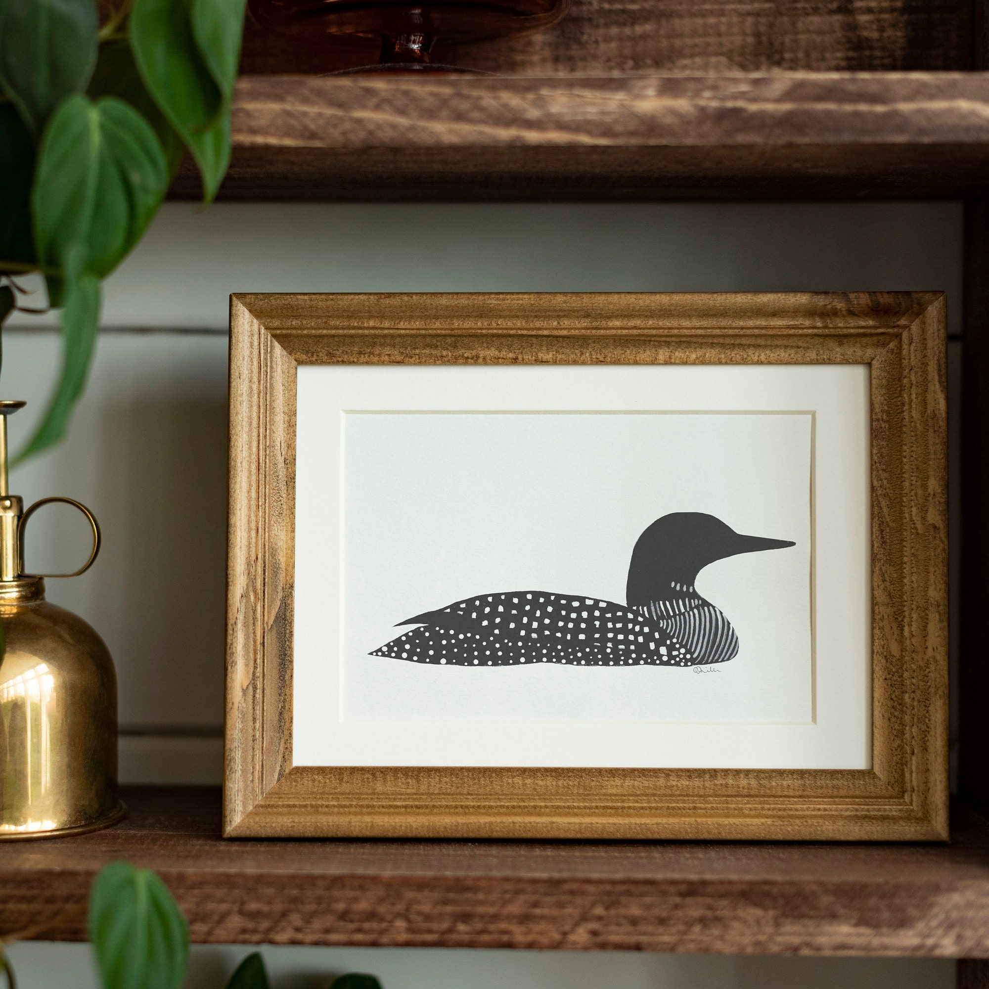 Common Loon Art Print: Linocut Style Watercolor, Maine Art - Etsy