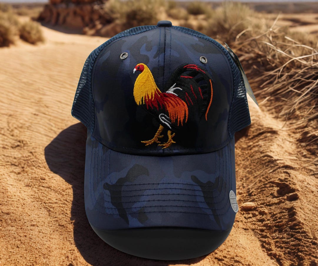 Rooster Mesh Back Hat. Blue Camo Trucker Cap With Embroidered Gallo ...