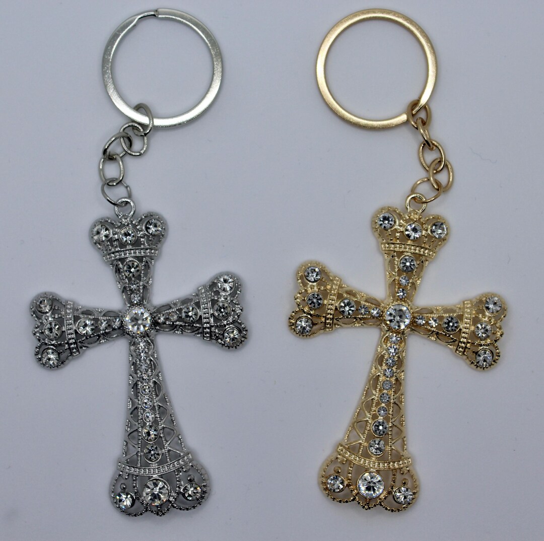 Shiny Stone Cross Keychains. Shiny Cross Keychain -religious Keychain ...
