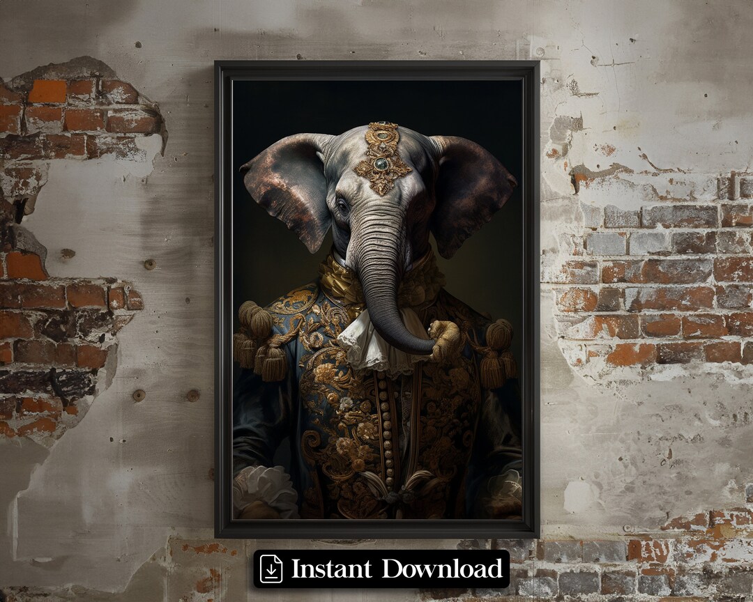 Royal Elephant Printable Wall Art Renaissance Animal Portrait Painting ...