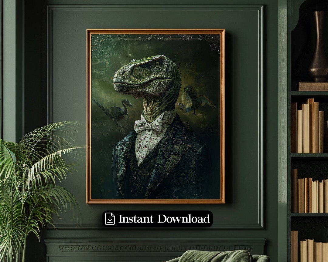 Dinosaur Raptor Vintage Portrait, Royal King Animal Painting ...