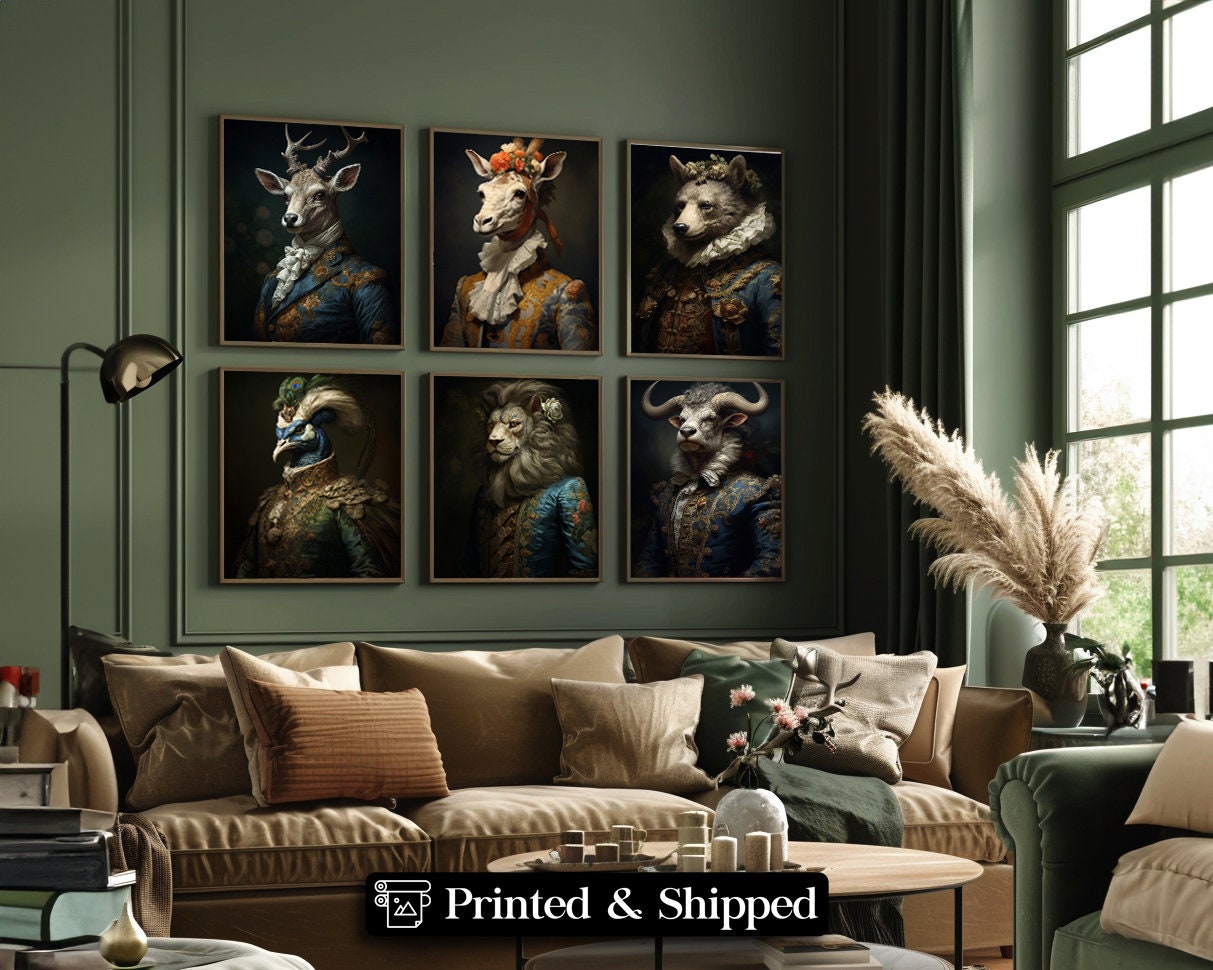 Victorian Animal Portrait Gallery Wall Set of 6, Royal Animal Painting ...