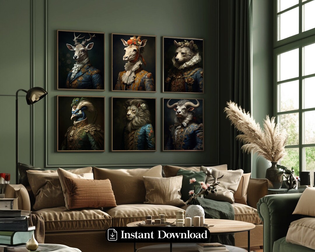 Victorian Animal Portrait Gallery Wall Set of 6, Royal Animal Painting ...
