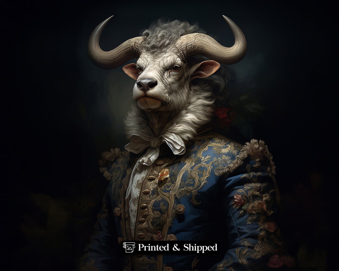 Bison Vintage Portrait, Royal King Animal Painting, Renaissance Animal ...