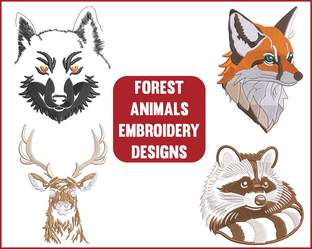 Forest Animal Embroidery Bundle Design, Wolf/fox/deer/raccoon Machine ...