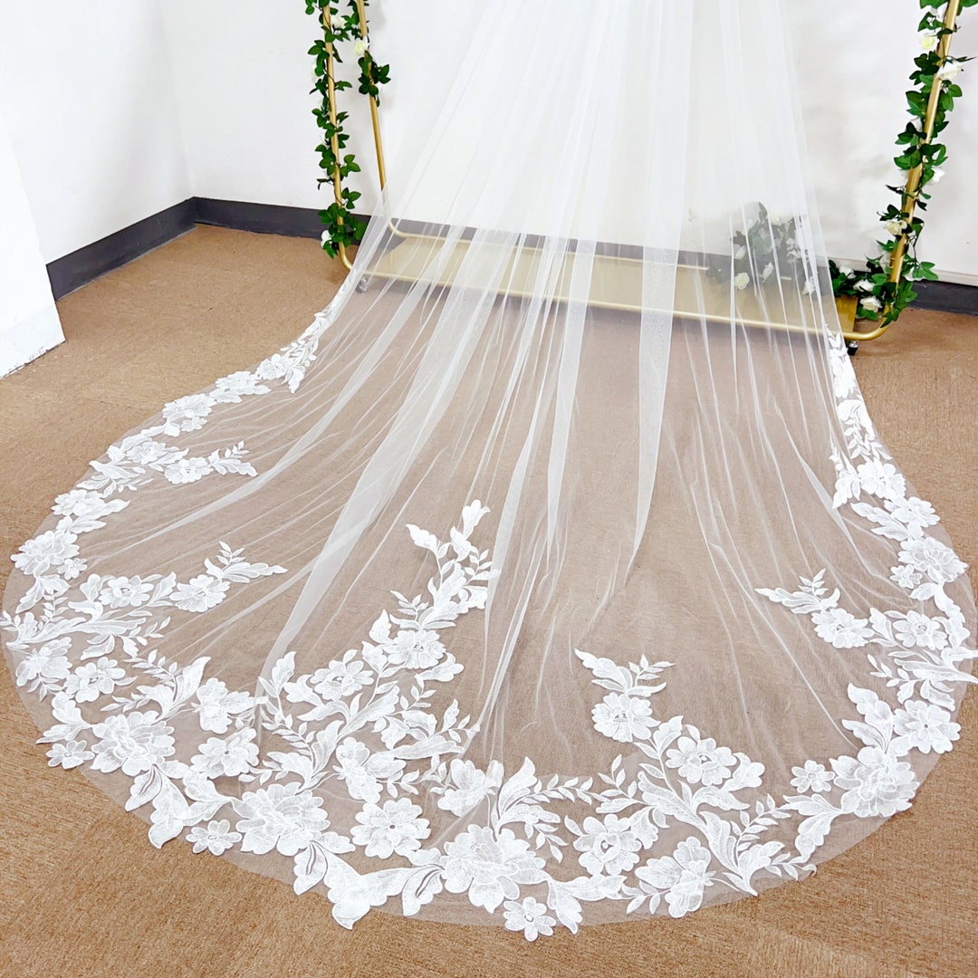 Embroidery Flowers Lace Wedding Veil,bridal Veils,long Wedding Veils ...