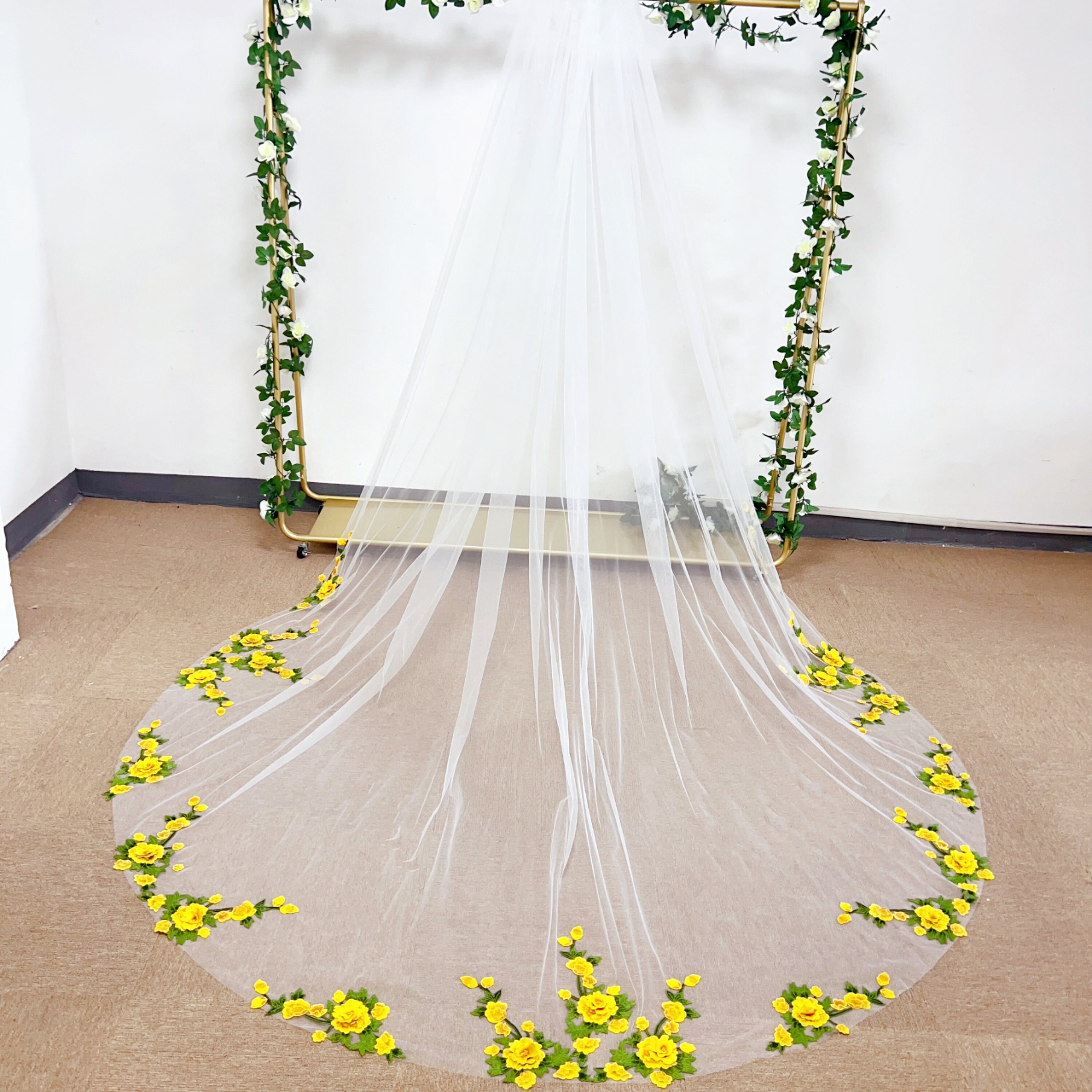 Yellow Roses Lace Veils,cathedral Ivory Wedding Veil,long Wedding Veils ...