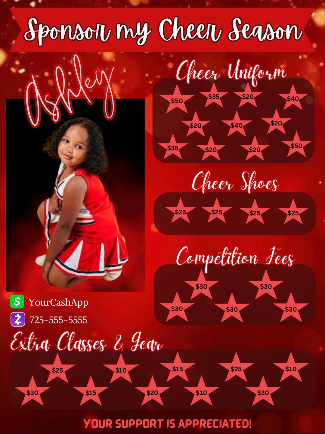 Cheer Season Sponsor Board - Custom Digital Download - Fill My Sponsor ...