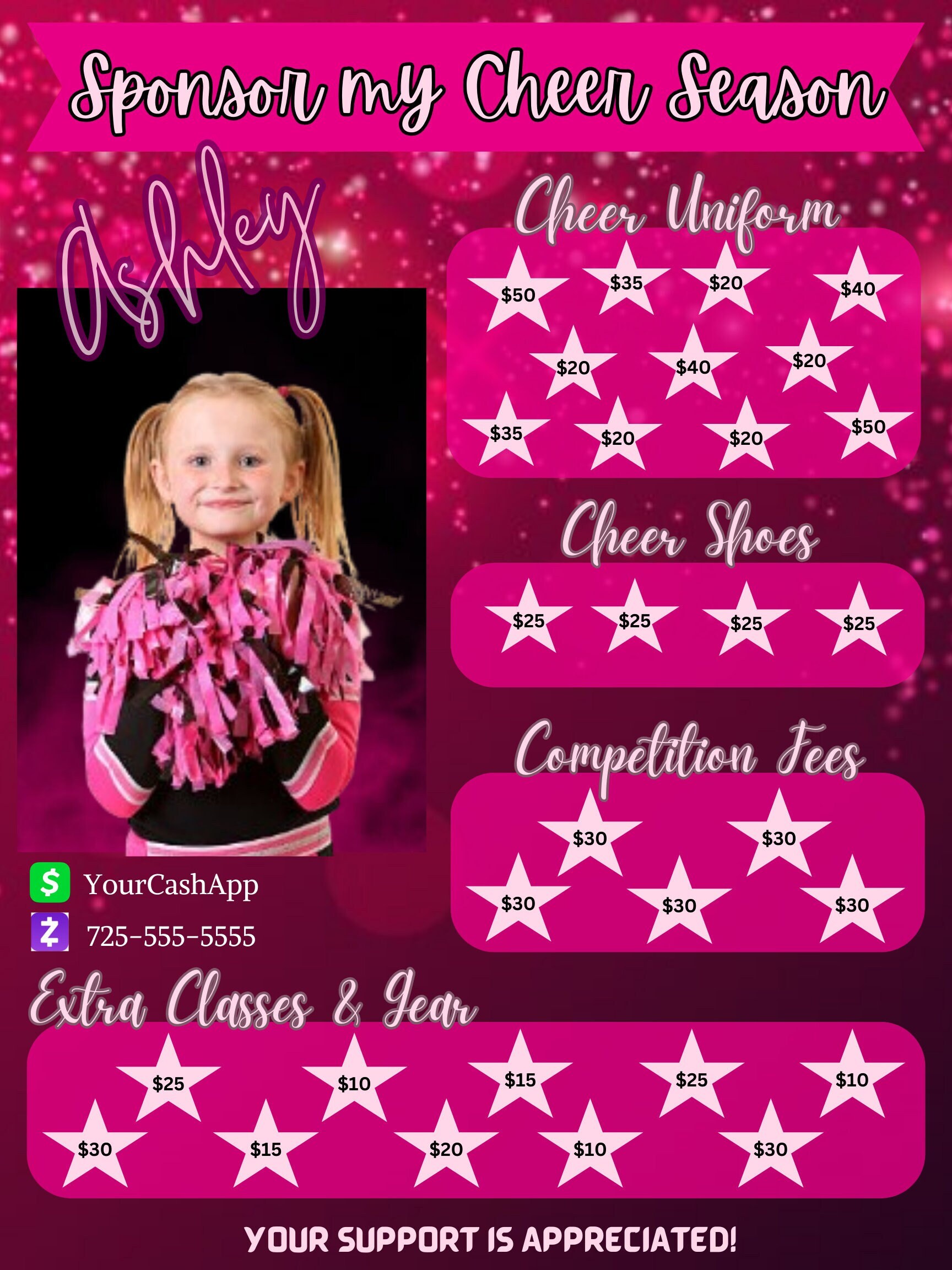 Cheer Season Sponsor Board - Custom Digital Download - Fill My Sponsor ...