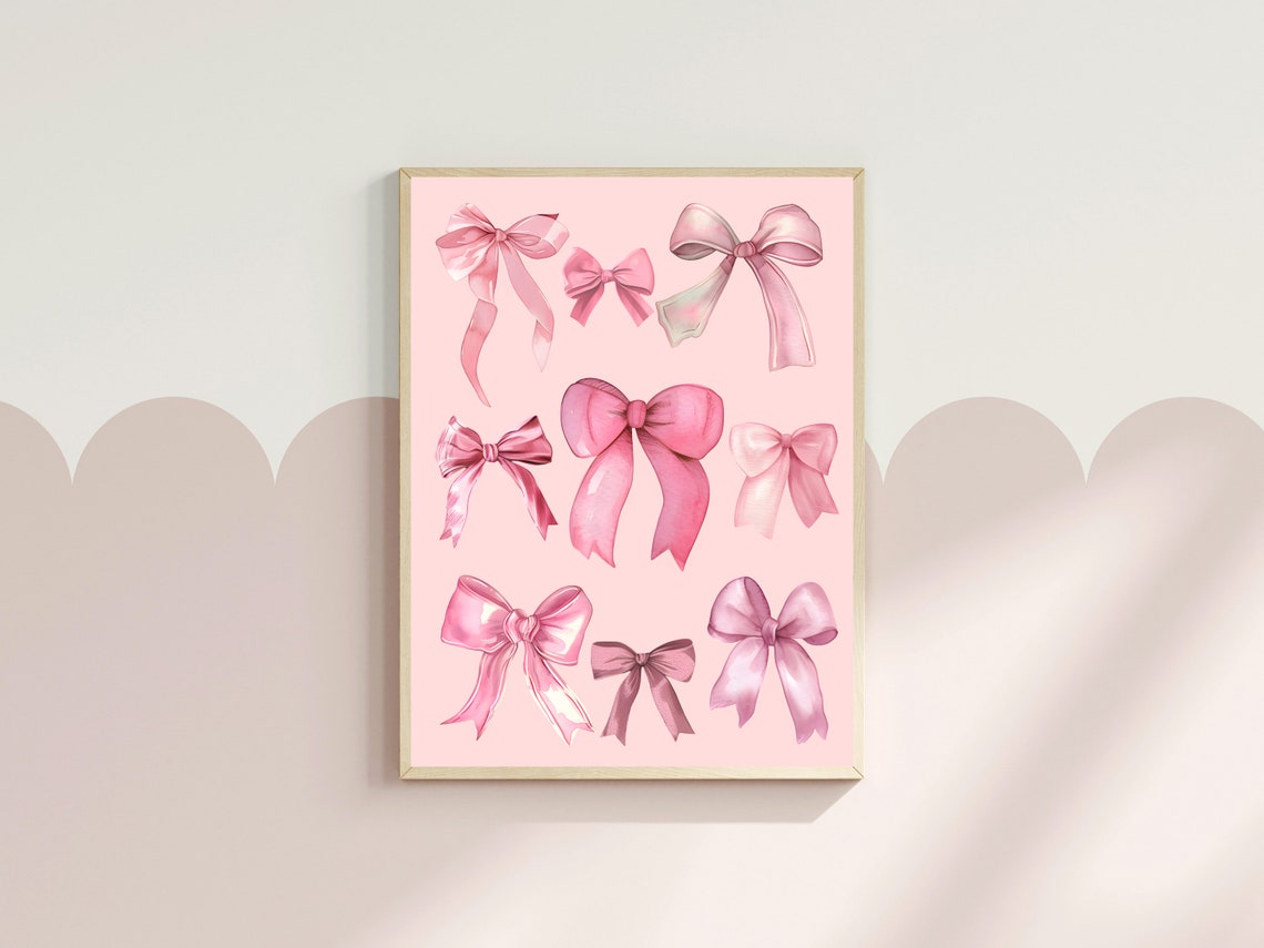 Trendy Pink Bows Wall Art Set of 3, Cute Poster, College Apartment ...