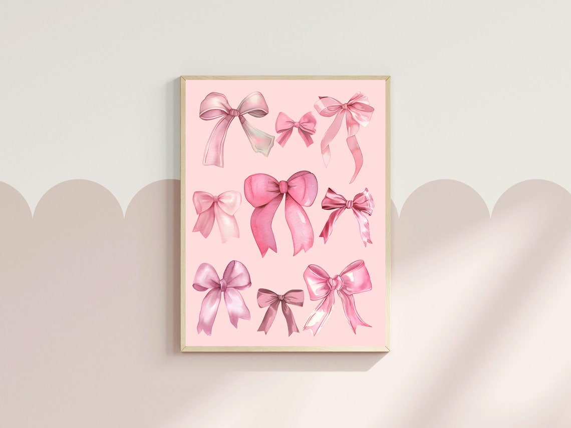 Trendy Pink Bows Wall Art Set of 3, Cute Poster, College Apartment ...