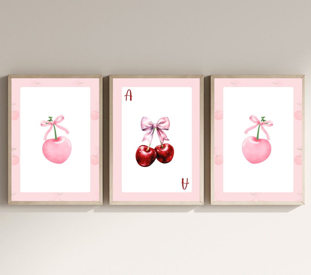 Trendy Pink Cherry Wall Art Set of 3, Cute Poster, College Apartment ...