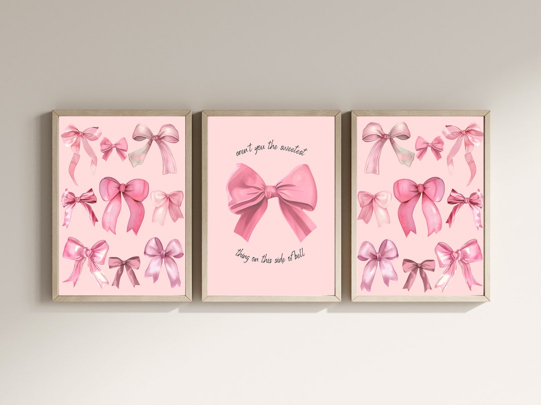 Trendy Pink Bows Wall Art Set of 3, Cute Poster, College Apartment ...