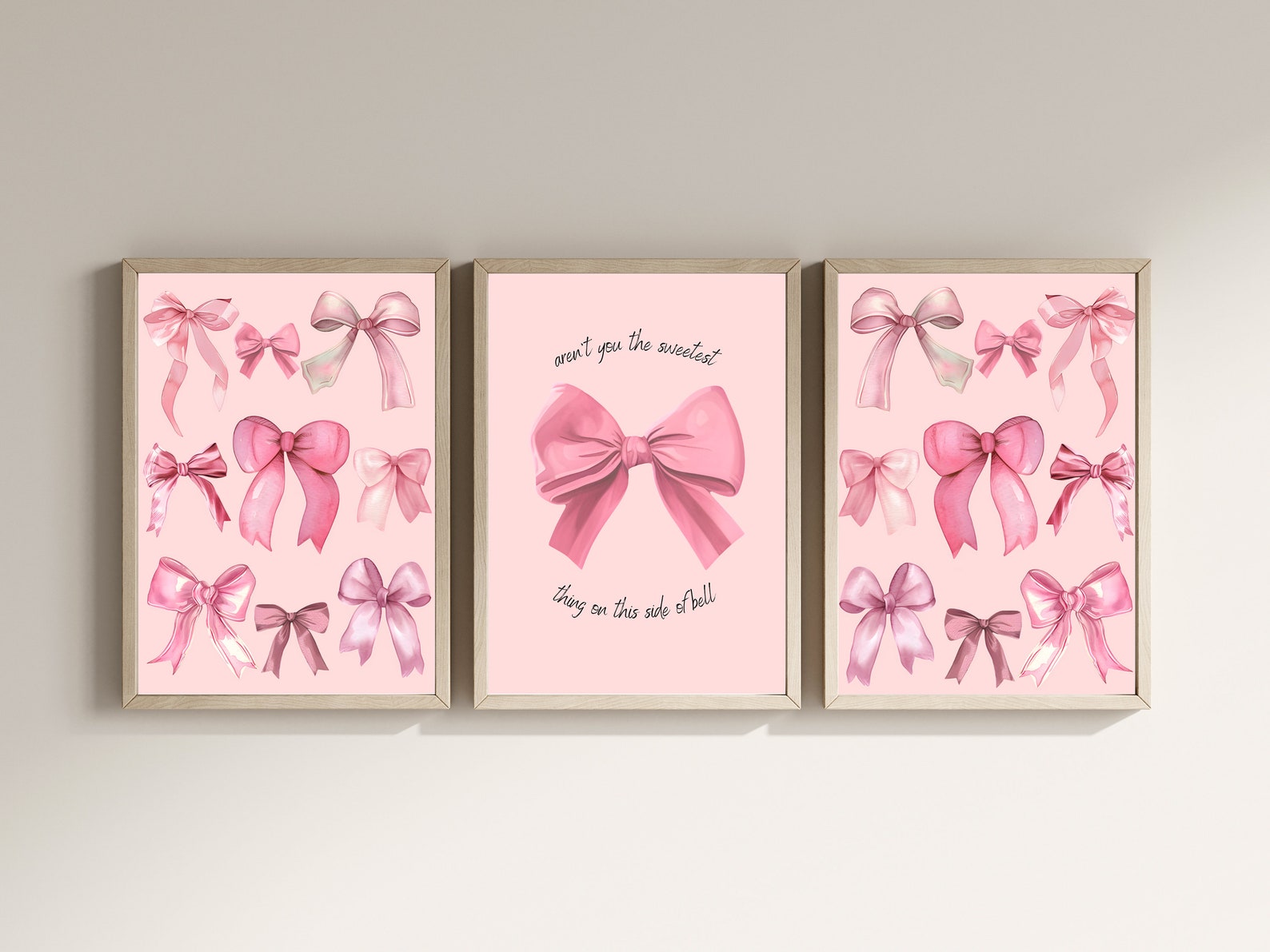 Trendy Pink Bows Wall Art Set of 3, Cute Poster, College Apartment ...