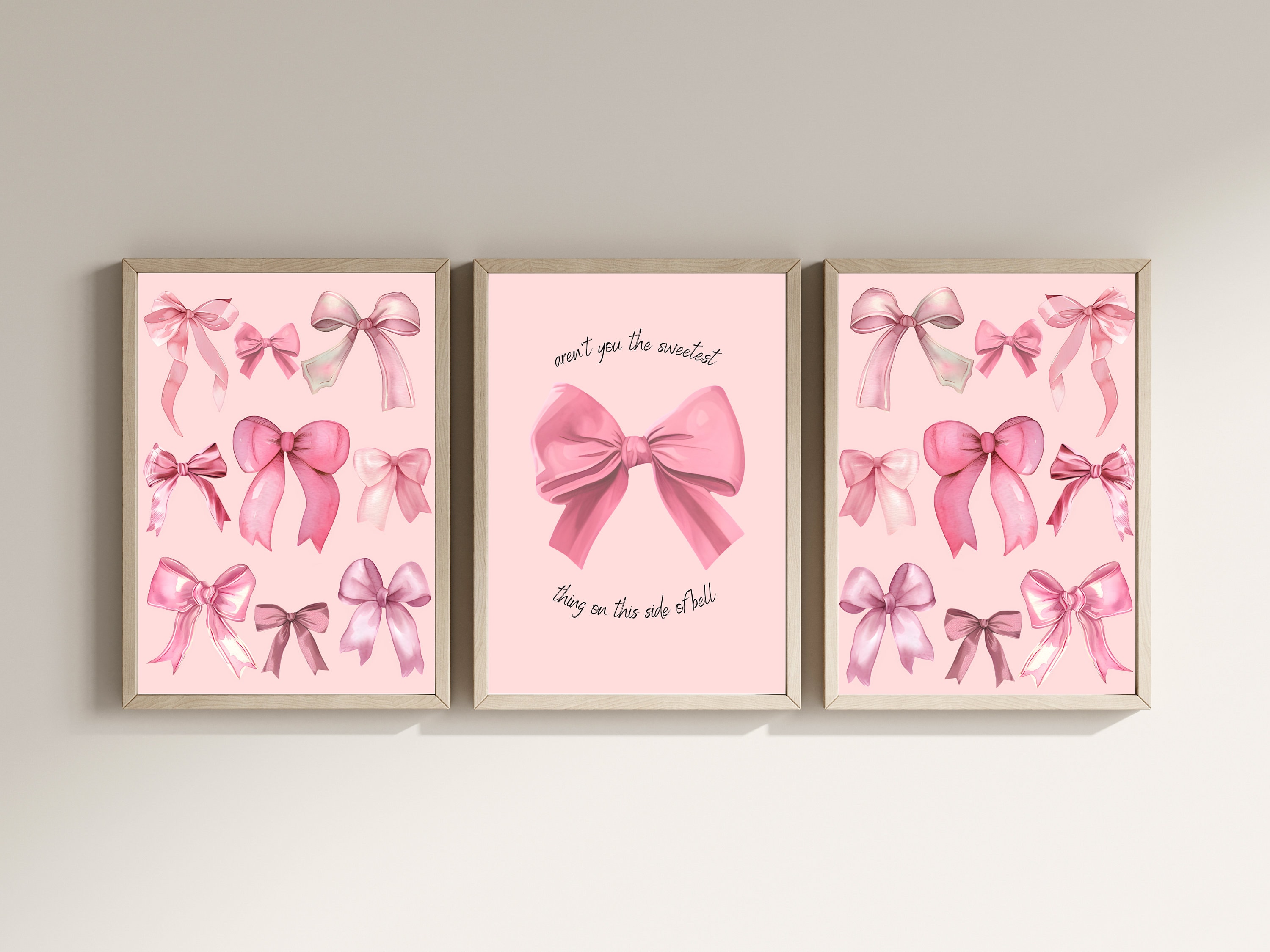 Trendy Pink Bows Wall Art Set of 3, Cute Poster, College Apartment ...