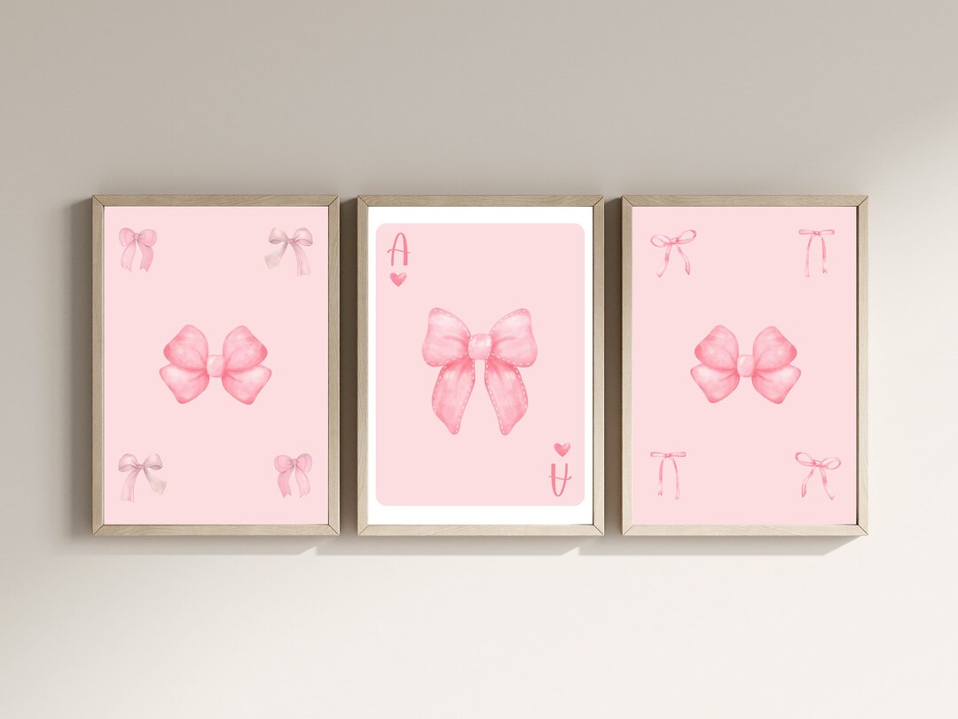 Trendy Pink Bows Wall Art Set of 3, Cute Poster, College Apartment ...
