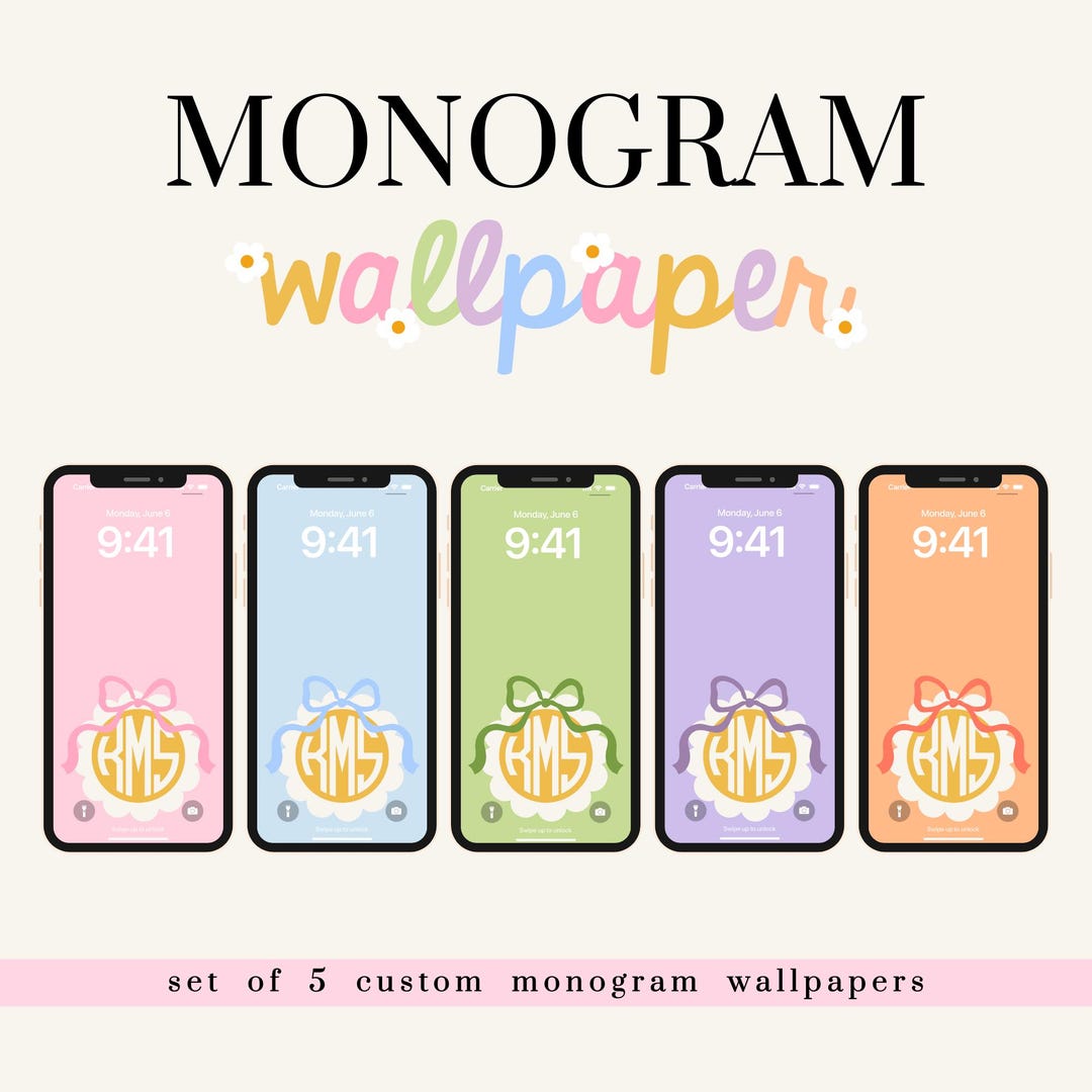 5 Custom Monogram Wallpapers for Iphone, Instant Download, Daisy and ...