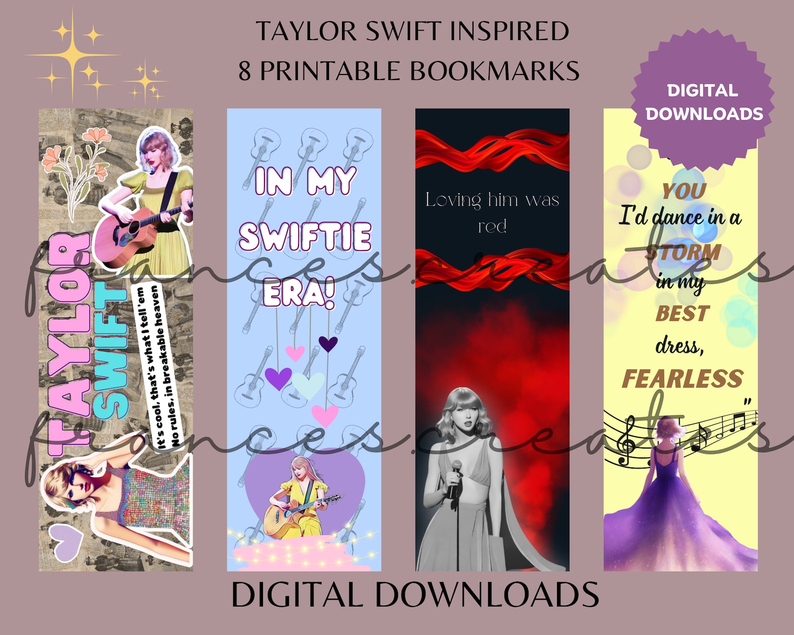 Taylor Swift Inspired Printable Bookmarks for Booklovers Swifties ...