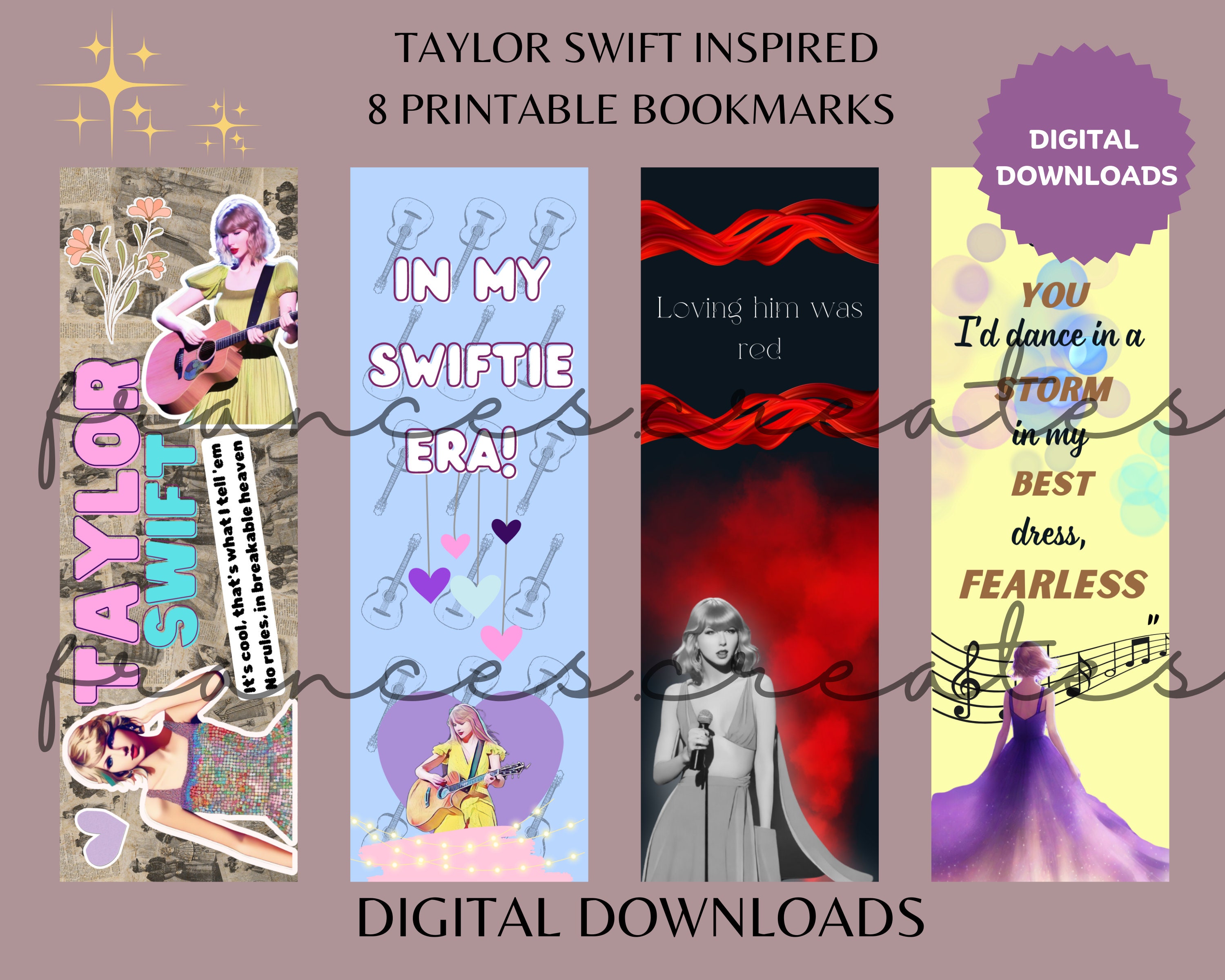 Taylor Swift Inspired Printable Bookmarks for Booklovers Swifties ...