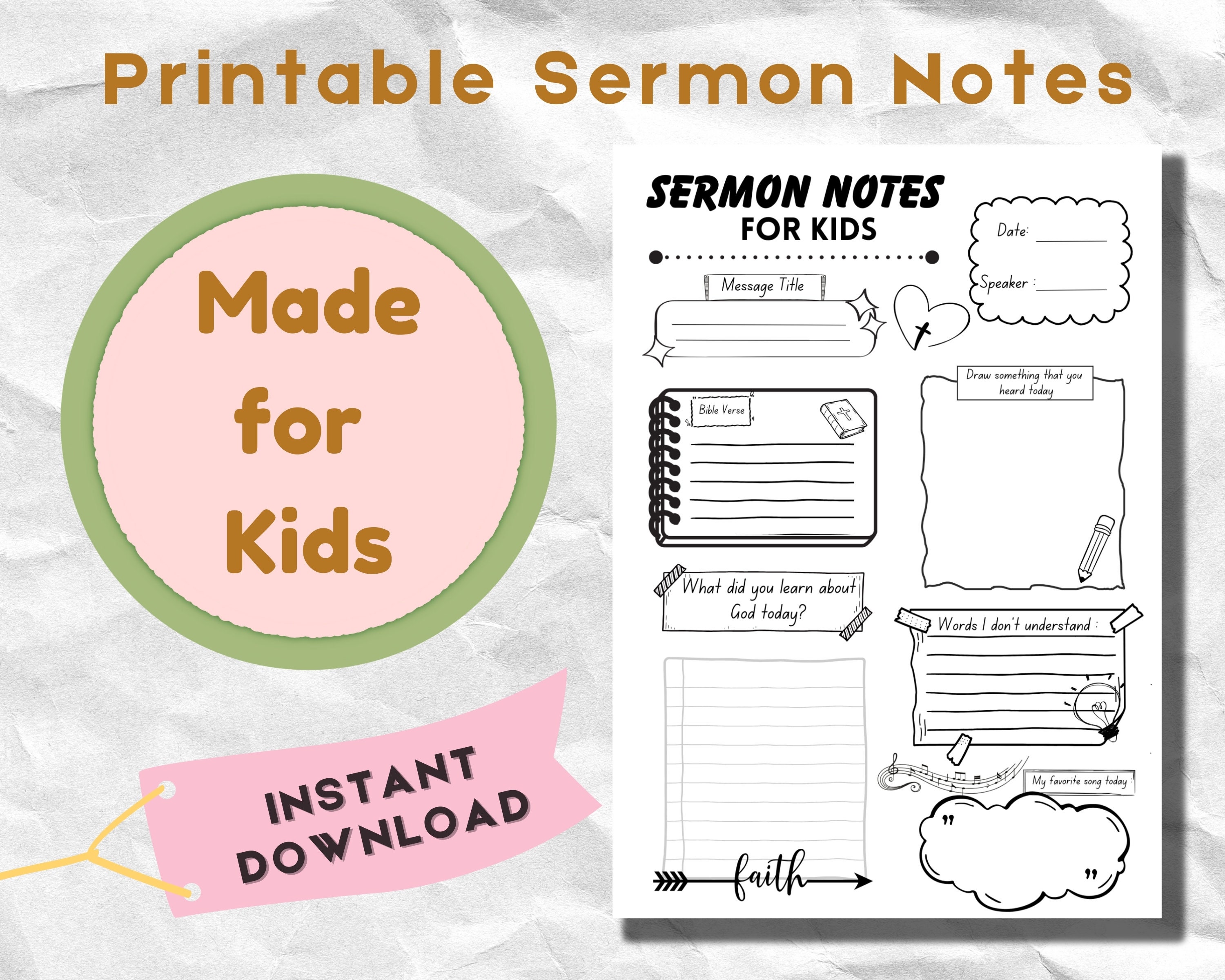 Sermon Notes for Kids Elementary Youth Christian Children Activities ...