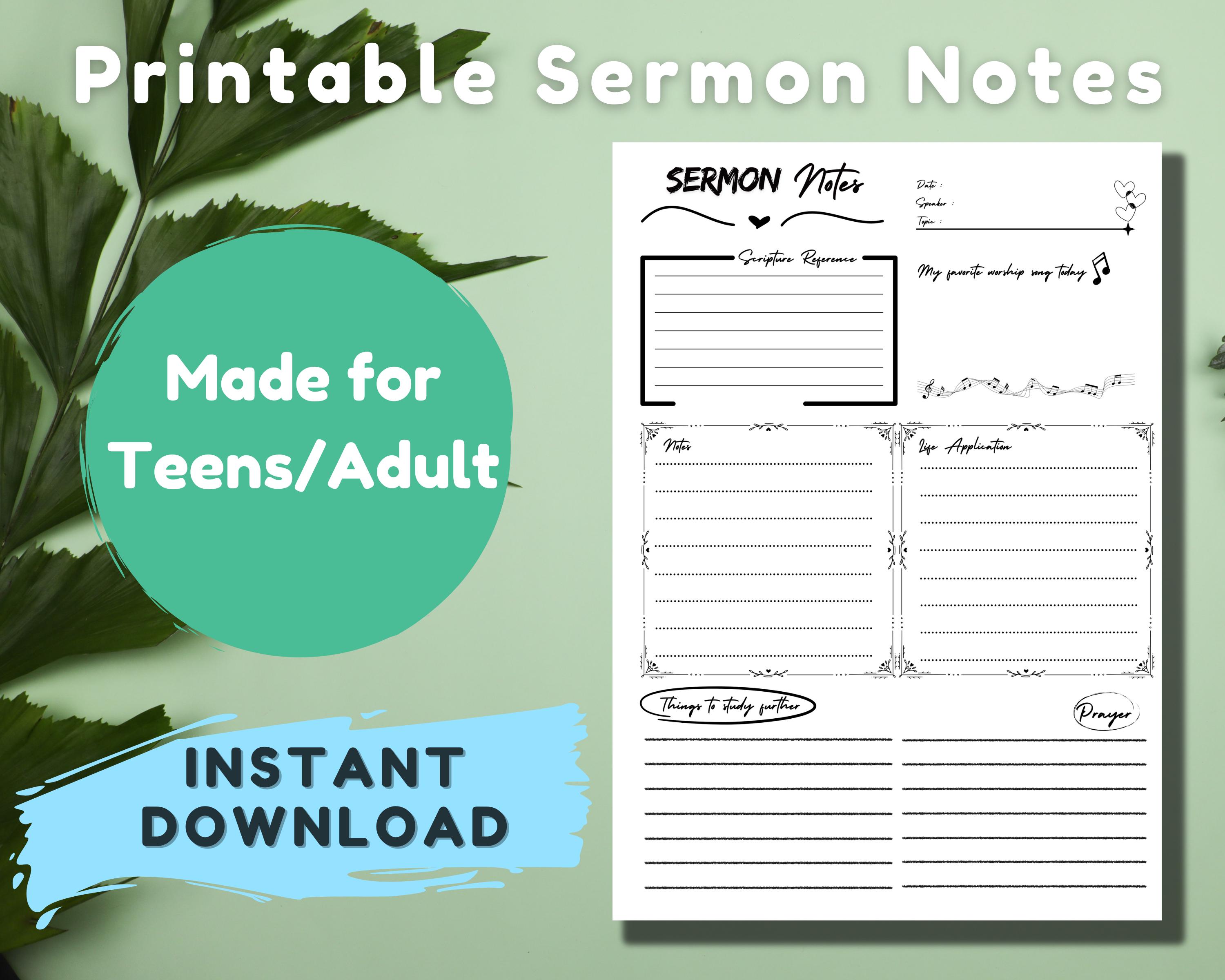 Printable Sermon Notes Church Notes Faith Journal Reflection Notes ...