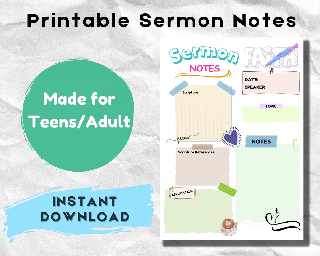 Sermon Notes for Teens and Adults Christian Motivating Encouraging ...