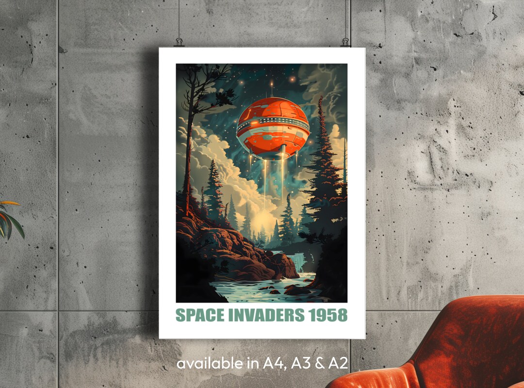 Space Invaders Poster, Retro Sci-fi Art Print, Alien Invasion Wall ...