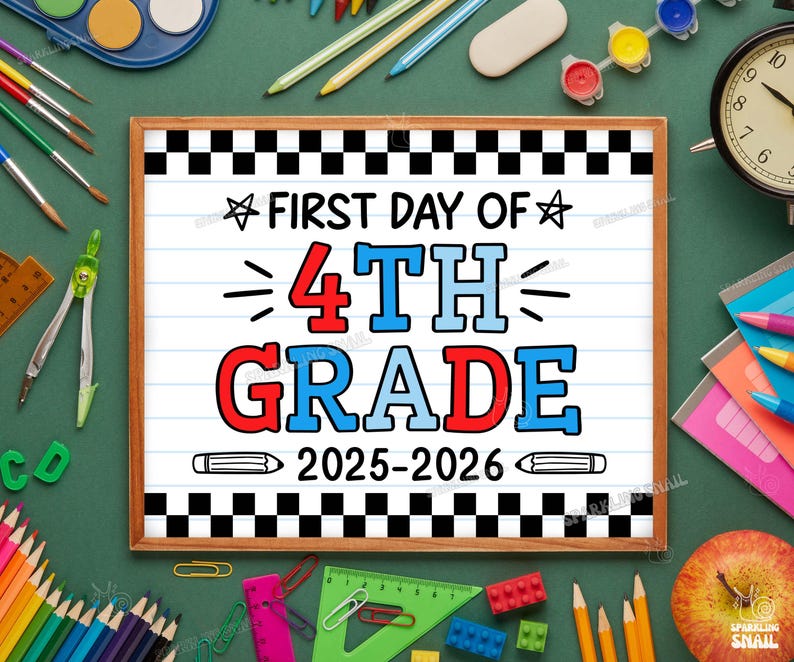 First Day of Fourth Grade Sign Printable Back to School Sign First Day ...