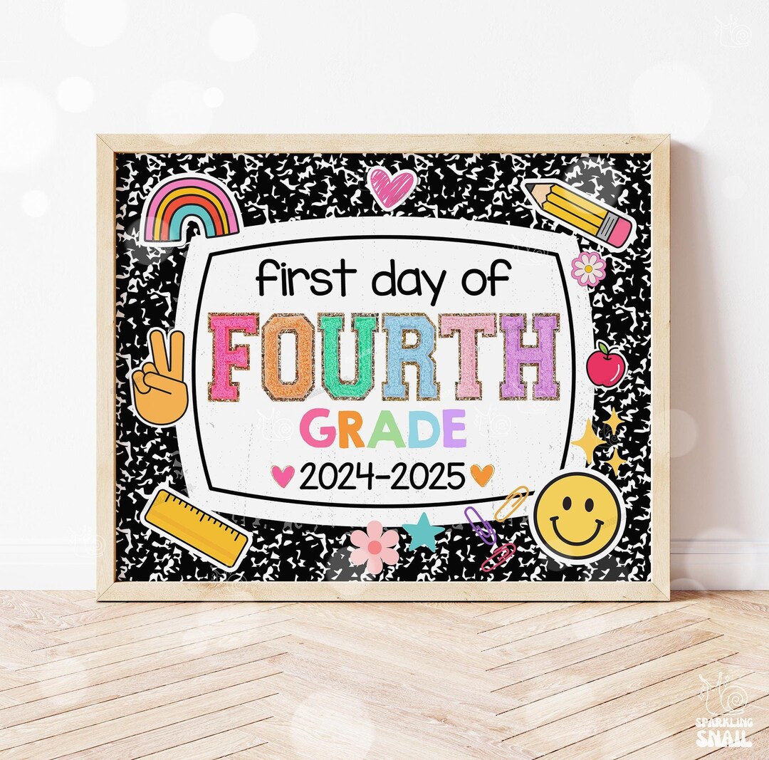 First Day of Fourth Grade Sign Printable Back to School Sign First Day ...