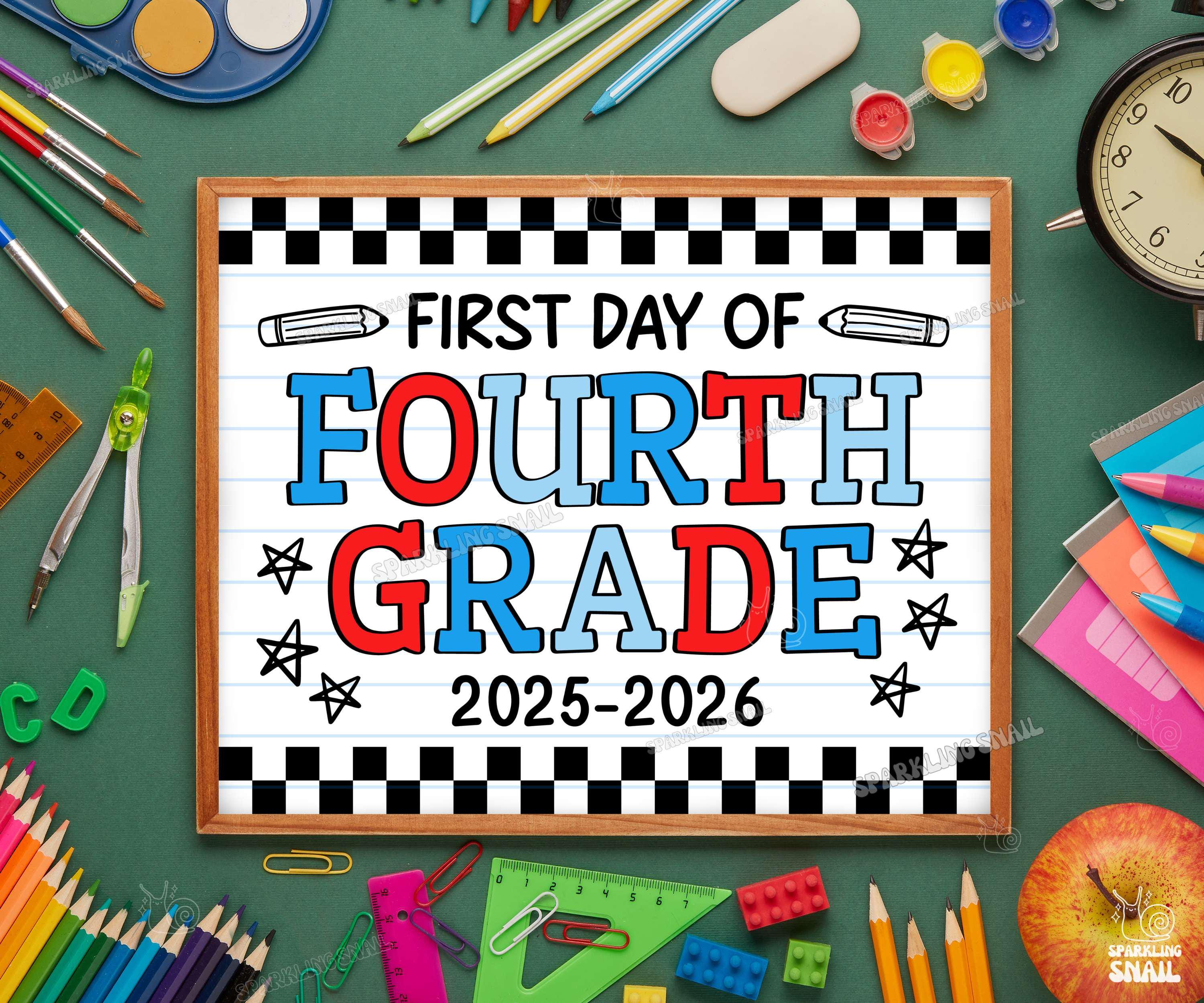 First Day of Fourth Grade Sign Printable Back to School Sign First Day ...