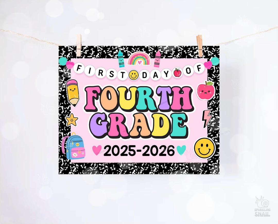 First Day of Fourth Grade Sign Printable Back to School Sign First Day ...