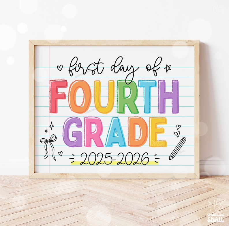 First Day of Fourth Grade Sign Printable Back to School Sign First Day ...