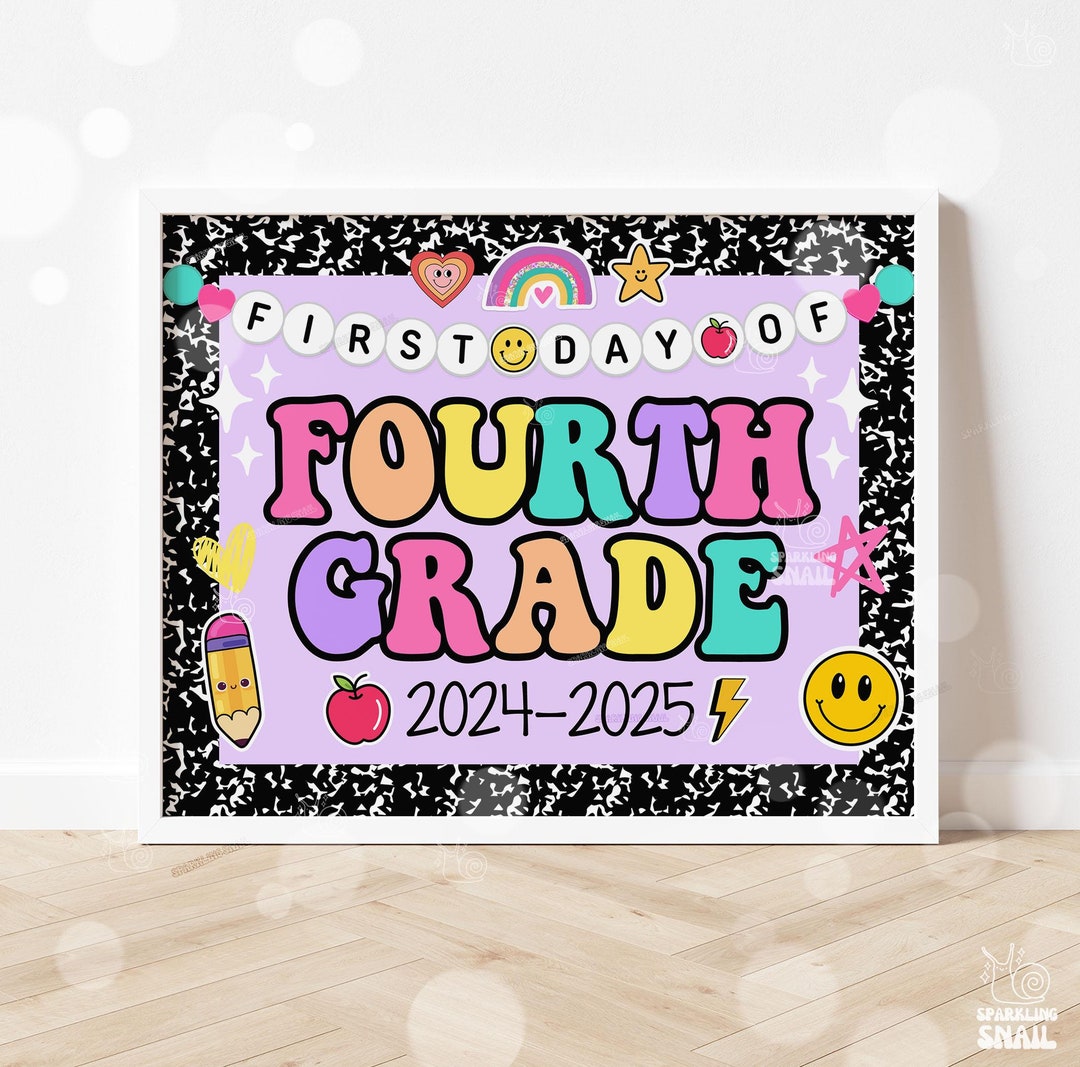First Day of Fourth Grade Sign Printable Back to School Sign First Day ...