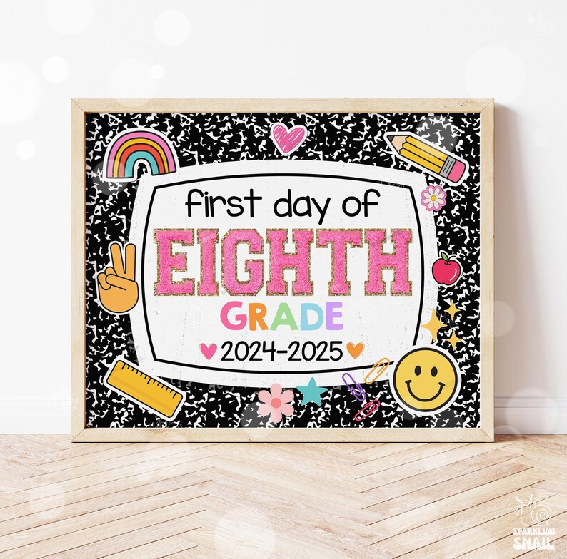 First Day of Eighth Grade Sign Printable Back to School Sign First Day ...