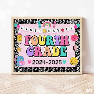 First Day of Fourth Grade Sign Printable Back to School Sign First Day ...