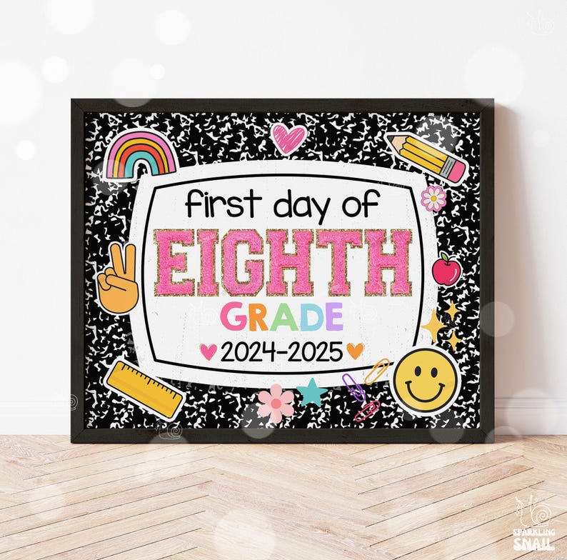 First Day of Eighth Grade Sign Printable Back to School Sign First Day ...