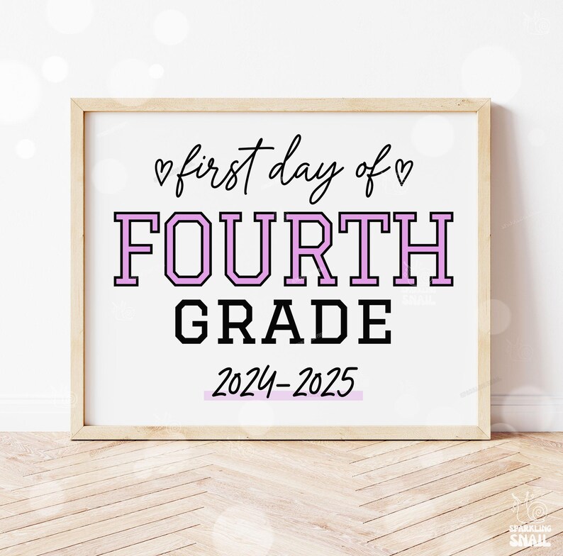 First Day of Fourth Grade Sign Printable Back to School Sign First Day ...