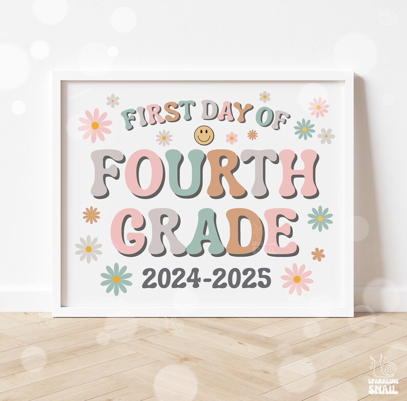 First Day of Fourth Grade Sign Printable Back to School Sign First Day ...